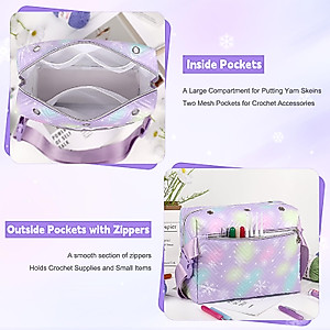 Coopay Yarn Waist Crochet Bag Organizer, Knitting Storage Crossbody Organizer for Yall Skeins, Yarn Holder Knitting Bag for Crochet Accessories, Knitting Needles, Crochet Hooks, Knitting Gifts, Purple