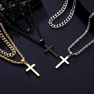 Gold Cross Necklace for Men, 18K Gold Stainless Steel Cross Chain Layered Rope Necklace 16-18 Inch Valentines Gifts for Boyfriend