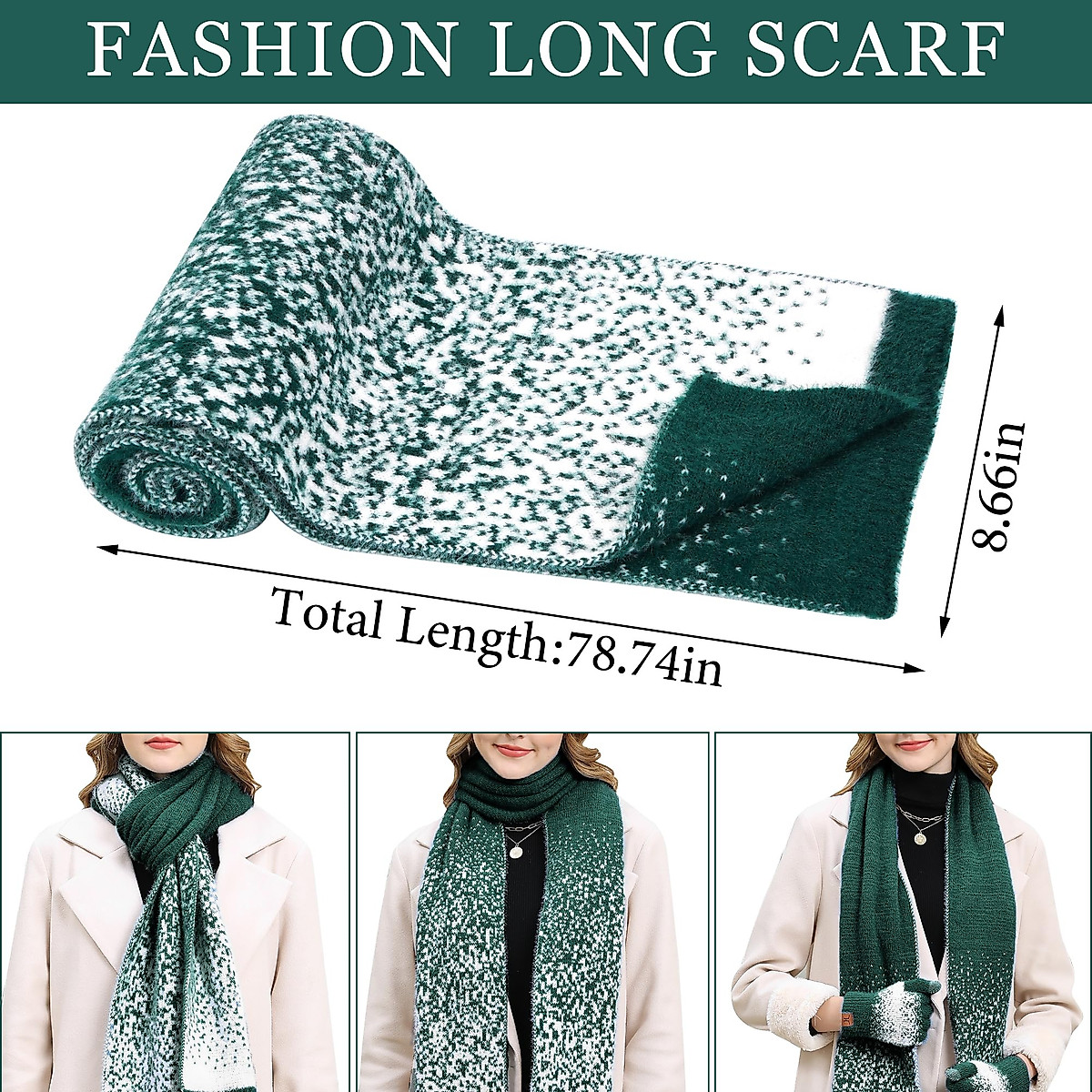 Womens Winter Knit Beanie Hats and Touchscreen Gloves Long Scarf Set with Warm Fleece Lined Skull Caps Gloves Scarves for Women