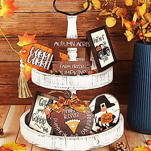 6 Pieces Thanksgiving Decoracion Fall Tiered Tray Decor,Pumpkin Turkey Gnomes Fall Wooden Tiered Tray Decor Top Decor Table Signs for Home Farmhouse Tabletop