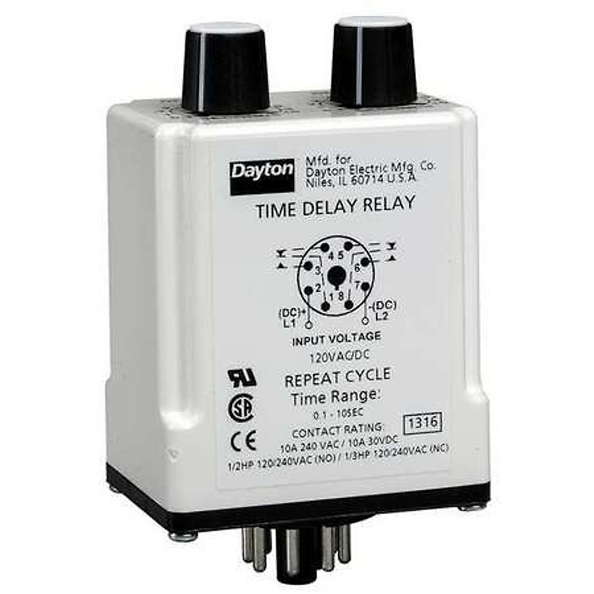 Time Delay Relay,24VAC/DC,10A,DPDT