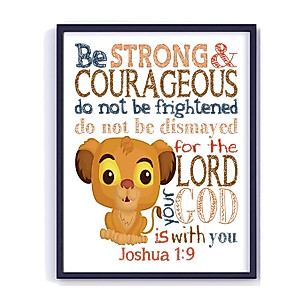 Simba Lion King Christian Bible Verses Quotes Nursery Kids Room Unframed Print - Be Strong and Courageous for the Lord is With You - Joshua 1:9