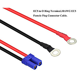 AAOTOKK EC5 to O Ring Terminal Cable,EC5 Female to O Ring Eyelet Terminal Plug Connector Cable 10AWG RC ESC Charger Side Power(40cm/15inch)