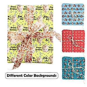 Oktaha Custom Gift Wrapping Paper for Birthday Christmas Holiday Party, Personalized Funny Faces Wrapped Paper, Made IN USA, Multi Designs, Roll 58"x 23" (Pattern-24)