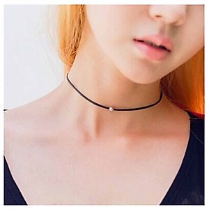 Yheakne Boho Leather Choker Necklace Thin Black Suede Velvet Necklace Chain Vintage Minimalist Beaded Necklace 90s Chain Jewelry for Women and Girls Gifts