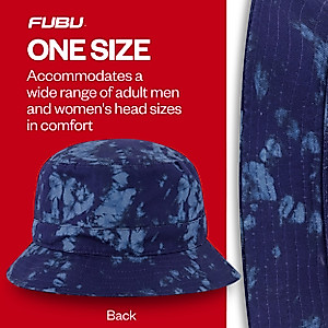 FUBU Bucket Hat, Tie Dye Cotton Twill Packable Travel Cap with Vintage Logo, Navy, One Size