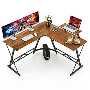 Mr IRONSTONE L Shaped Corner Desk, Computer Desk with Large Monitor Stand, Home Office Desk with Square Corner, Space-Saving Gaming Desk, Easy to Assemble (Vintage,51 Inch)