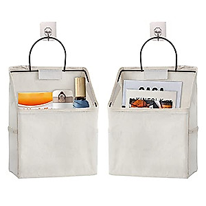 Fun Land Set of 2 Wall Hanging Organizer Bag, Over Door Hanging Storage Basket Organizing, Foldable Wall Container Handle, Waterproof Wall Holder 2 Hooks Bedroom, Bathroom, Office, Beige (GD-001-2)