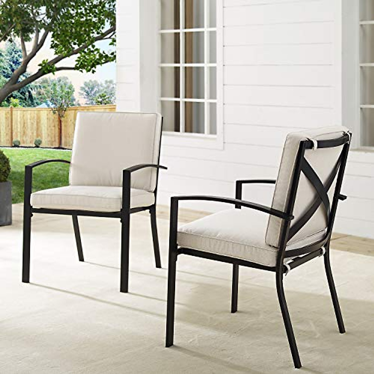 Crosley Furniture KO60025BZ-OL Kaplan Outdoor Metal Dining Chairs, Set of 2, Oiled Bronze with Oatmeal Cushions