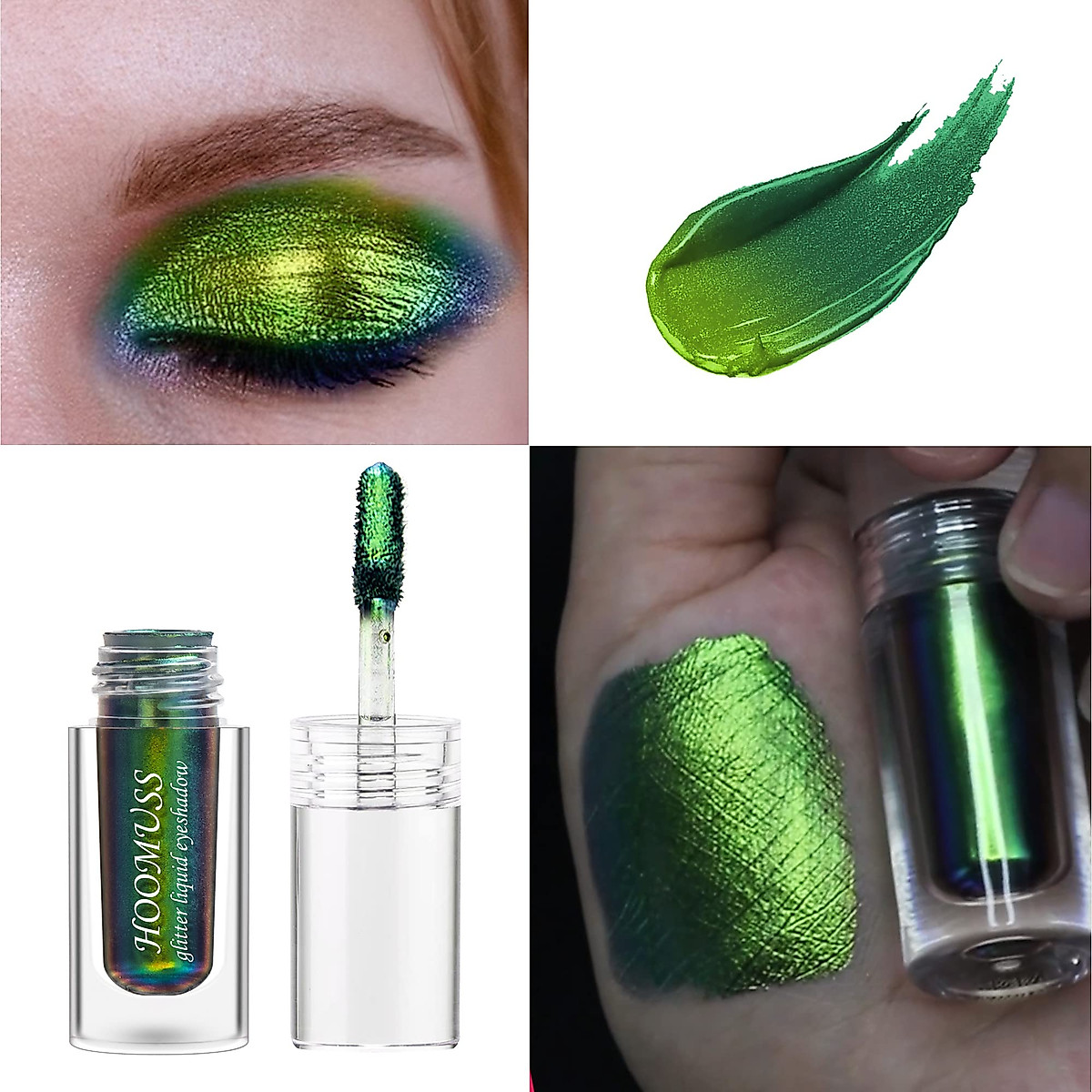 HOOMUSS Chameleon Eyeshadow Liquid Glitter Eyeshadow, Green Liquid Eyeshadows Holographic Multichrome Eye Makeup, Long Lsting and Quick Drying, Elf