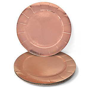 Gift Boutique 24 Disposable Rose Gold Round Charger Plates 13" Dinner Table Serving Tray Heavy Duty Reusable Paper Cardboard Platters for Table Setting, Place Mats Dessert Weddings Food Safe