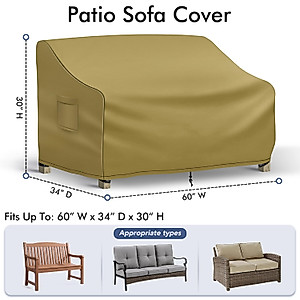Richwon Patio Loveseat Cover Waterproof, 2-Seater Outdoor loveseat Cover, Patio Furniture Covers with Air Vent and Handles, 60W x 34D x 30H Inches, Khaki