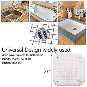 Drain Hair Catcher, 4 Pack Square Drain Cover for Shower Silicone Hair Stopper Bathroom Sink Strainer with Adjustable Suction Cups (2 Grey + 2 White)