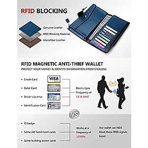 Demon&Hunter Women's RFID Blocking Large Capacity Luxury Wax Genuine Leather Purse Wallet Sapphire Blue DZA2083U