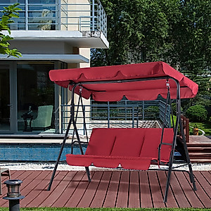 MCombo 3-Person Outdoor Patio Swing Chair, Convertible Canopy Hanging Swing Glider Lounge Chair, Removable Cushions, 4003 (Red)