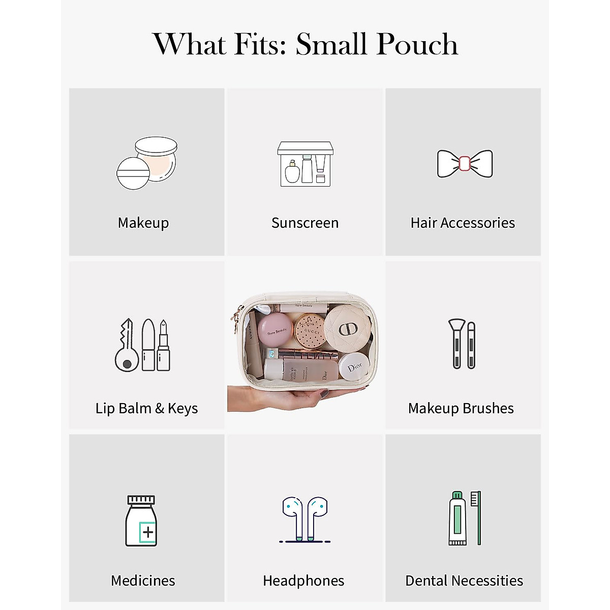 Pocmimut Makeup Bag,PU Leather Clear Makeup Bag Travel Makeup Bag Car Essentials for Women,Travel Essentials Cosmetic Bag Organizers(Beige)