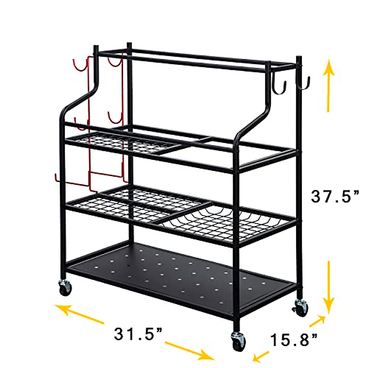 QUSIMI Yoga Mat Equip Storage Rack on Wheel, Dumbbells Kettlebells Workout Storage Weight Rack Cart,Large Home Gym Equipment Multi-use Storage Rack Holder Organizer