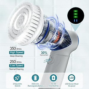 BOOHENKA Power Scrubbers for Cleaning Bathroom 2024, Shower Scrubber with LED Display, 2 Speeds, Electric Spin Scrubber for Cleaing Tile/Bathtub/Sink/Car