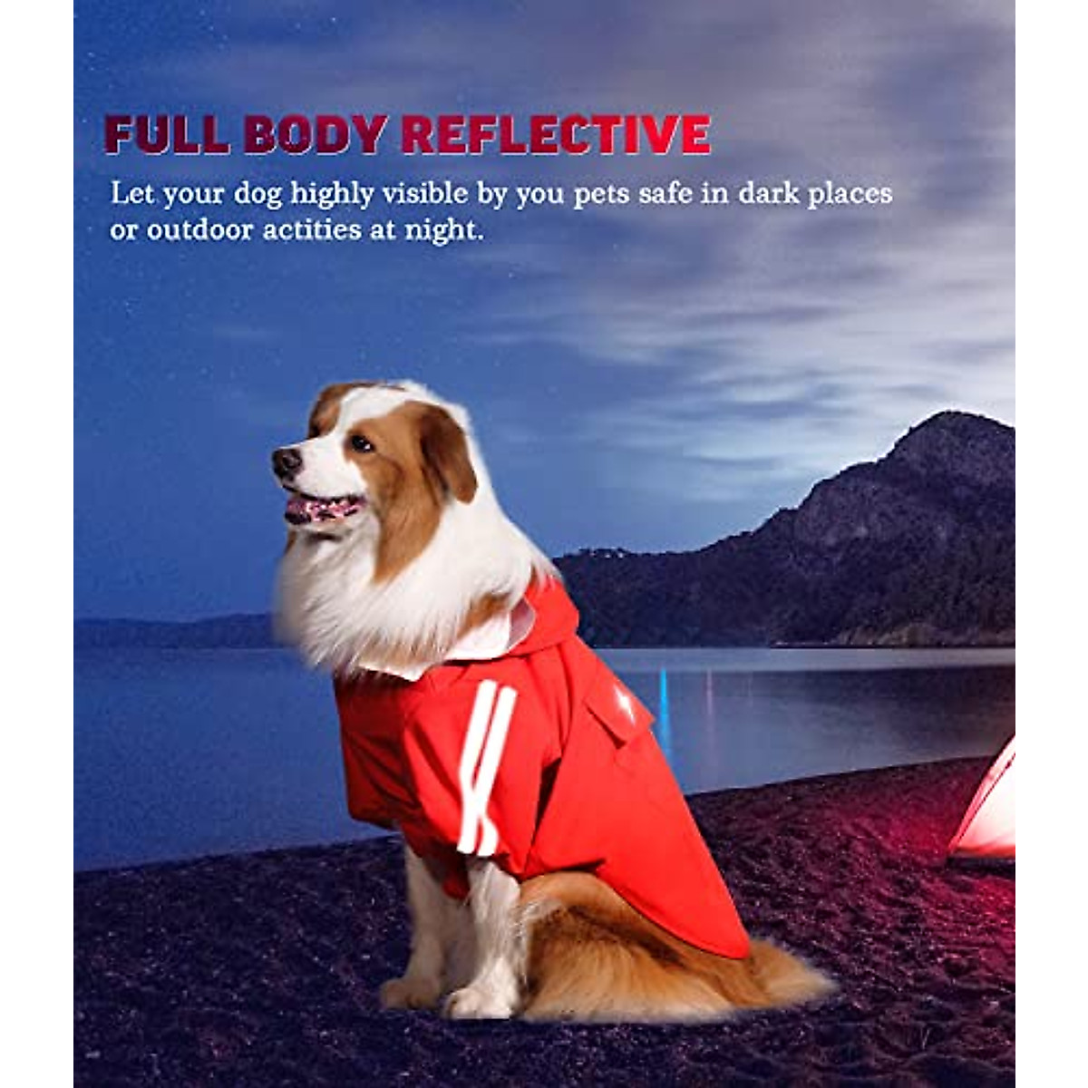 Dog Raincoat, Waterproof Hooded Dog Rain Jacket, Adjustable Dog Raincoat with Hood Leash Hole, Lightweight Pet Raincoat with Reflective Strip, Dog Raincoats for Small Medium Large Dogs (Large, orange)