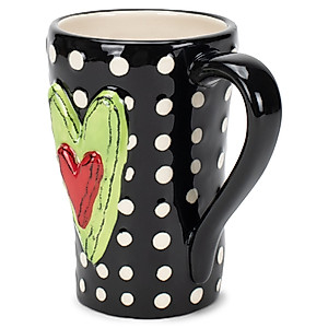 DEMDACO White Swirls Hearts Midnight Black 6 inch Glossy Ceramic Stoneware Mug