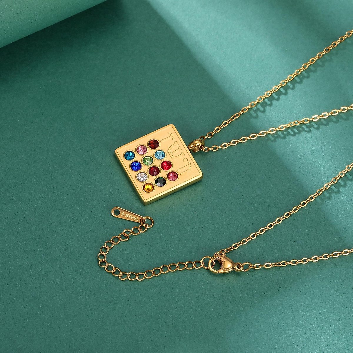 LIKGREAT Hebrew Inscription Birthstone Necklace 12 Tribes of Israel Breastplate Amulet Pendant Judaic Hoshen High Priest Jewelry (gold tone)