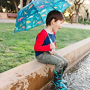 Wildkin Kids Umbrella for Boys & Girls, Features Rainproof Canopy and Curved Handle for Easy Hanging, Wrap Around Hook and Loop Closure Umbrella for Kids (Jurassic Dinosaurs)