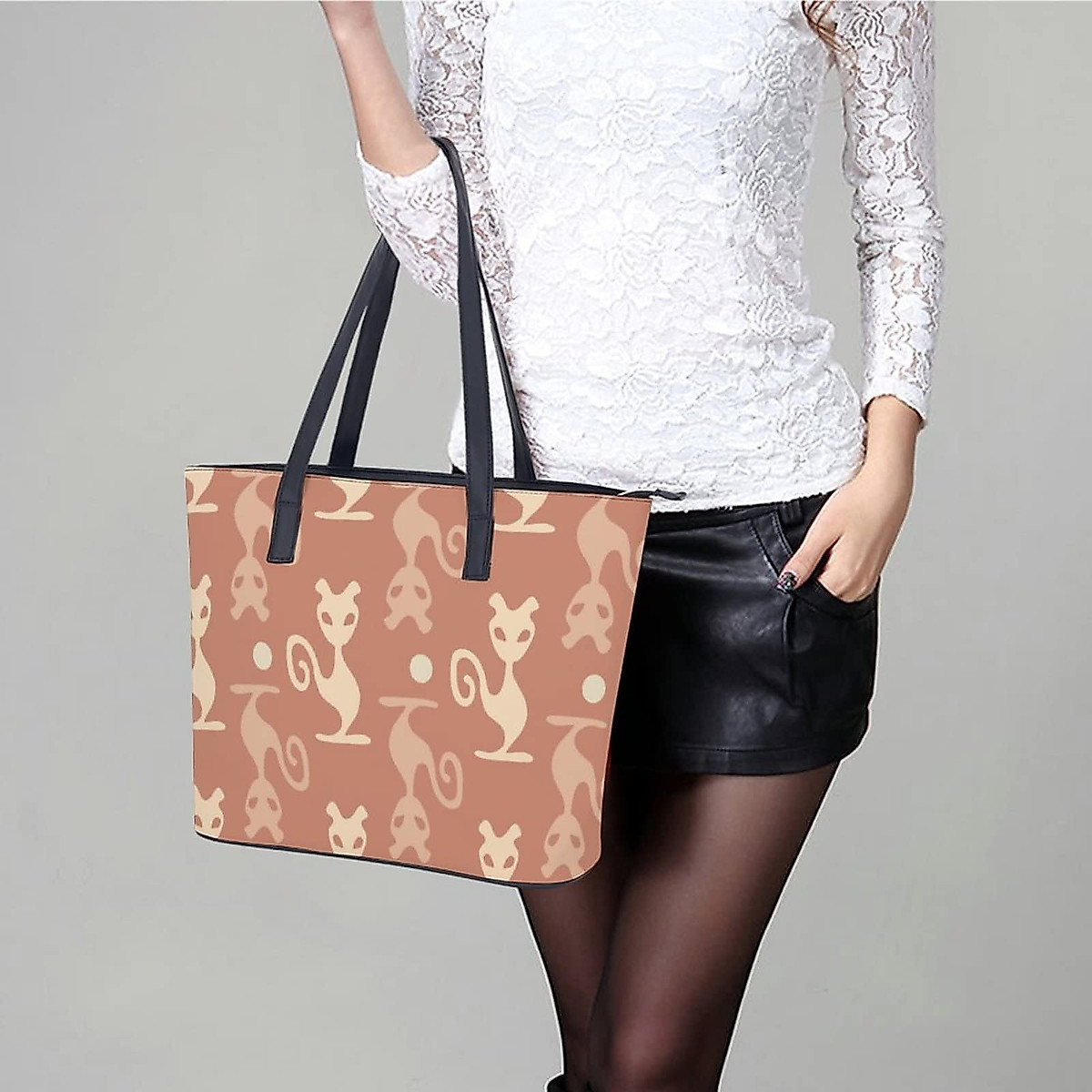 Cats Pink Cream Women's Tote Bag PU Leather Shoulder Bag Handbags Purse For Work Shopping Travel
