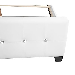 Experience Opulence with The Queen Bed in Radiant White, Durable Faux Leather, Hand-Tufted with Crystal Accents, Effortless Assembly, Optimal Mattress Support.