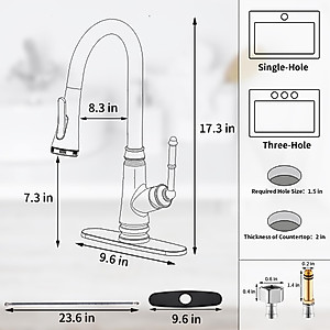 FOUTLQ Black Kitchen Faucets with Pull Down Sprayer Single Handle, Kitchen Sink Faucet 4-Function with Supply Hose, Single Hole Modern Kitchen Faucets