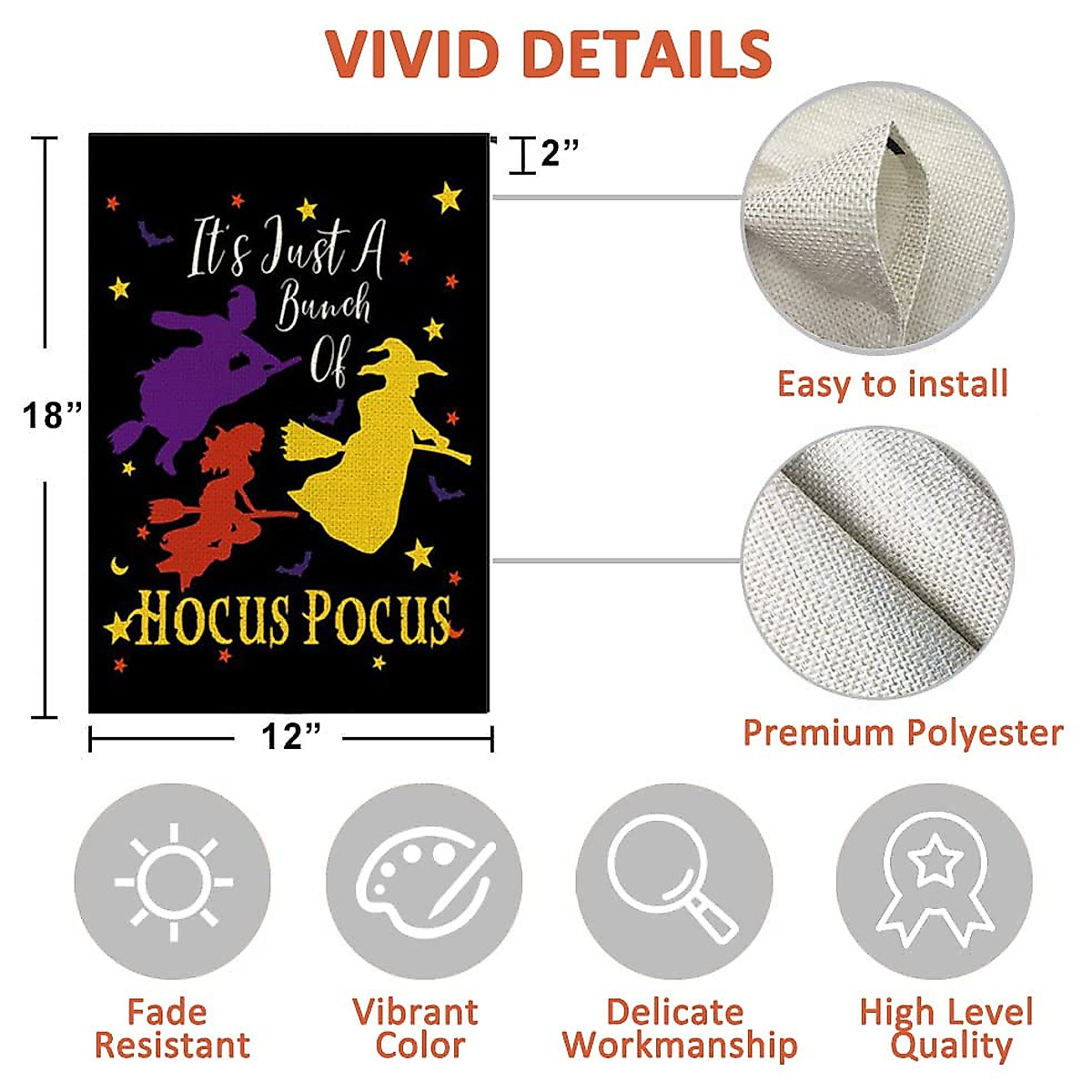 Halloween Garden Flag, 12"x18" Vertical Double Sided I Smell Children Sanderson Sisters Hocus Pocus Outdoor Decorations, Farmhouse Seasonal Holiday for Decor (Its just a bunch of Hocus Pocus)