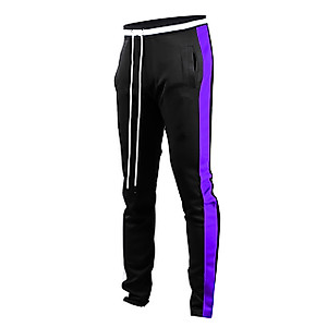 SCREENSHOT-S41700 Mens Hip Hop Premium Slim Fit Comfort Track Pants - Athletic Fitness Fashion Urban Lifestyle Streetwear Bottoms-Black/Purple-Large