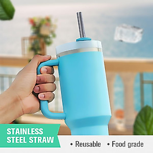 8 Piece 5/16 inch (8mm) Wide Straight Stainless Steel Straws for Travel 40oz Tumblers, 12 Inch Long Reusable Metal Straws, Replacement Straws with Silicone Tips & Cleaning Brush, Silver