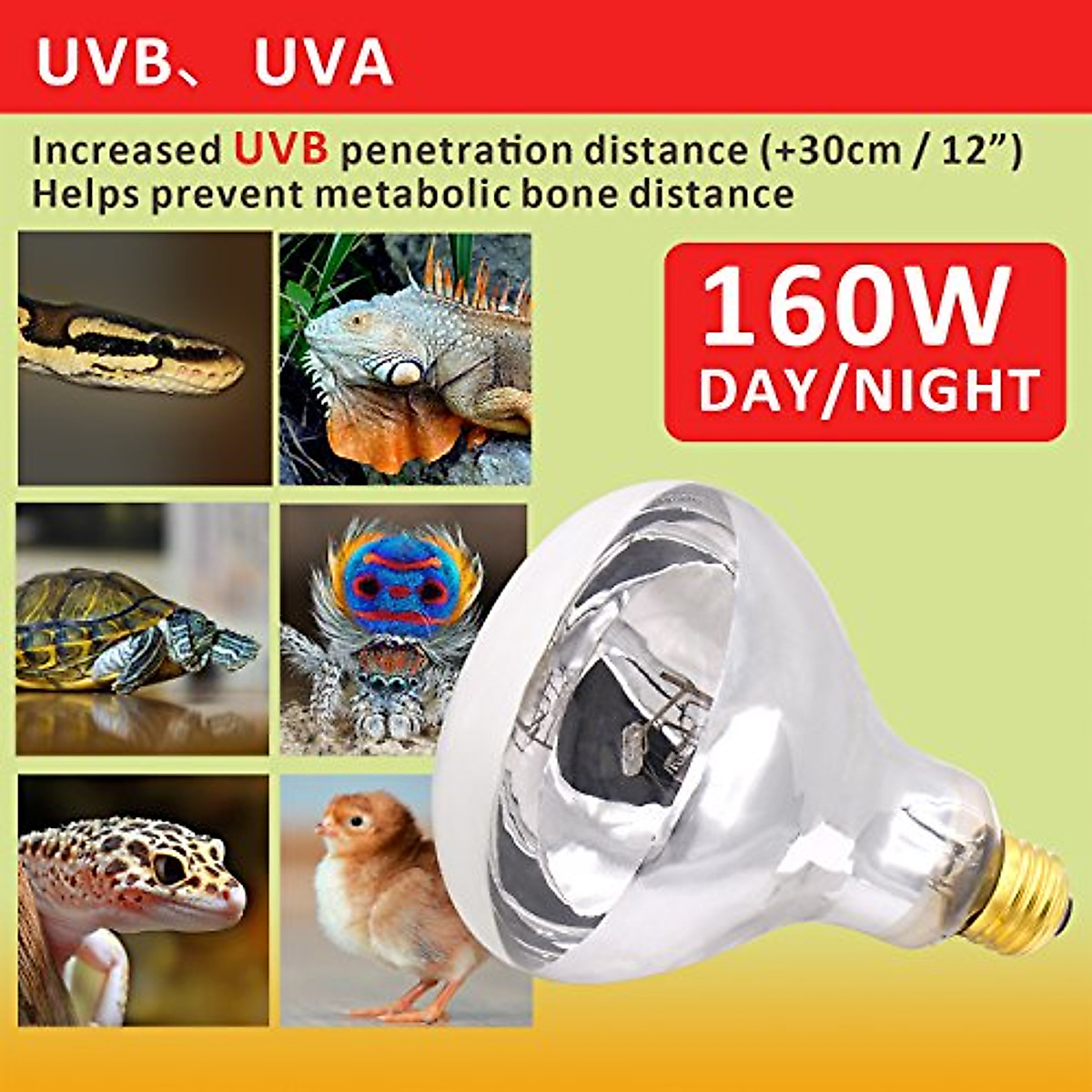 UVB Reptile Light 160W - UVB Light Bulb for Reptile Bearded Dragon Mercucry Vapor Bulb Basking Heat UVA UVB All in One Sun Lamp