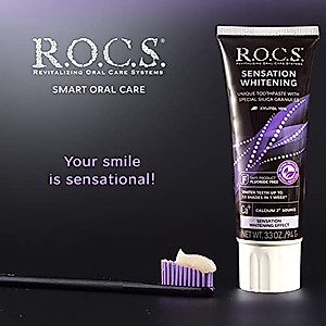 R.O.C.S. Toothpaste - Plaque Removal with Silica Cleaning Granules - Enjoy White Bright Strong Teeth and Healthy Gums - Natural Non-Fluoride Oral Care (Sensation Whitening, Pack of 1)