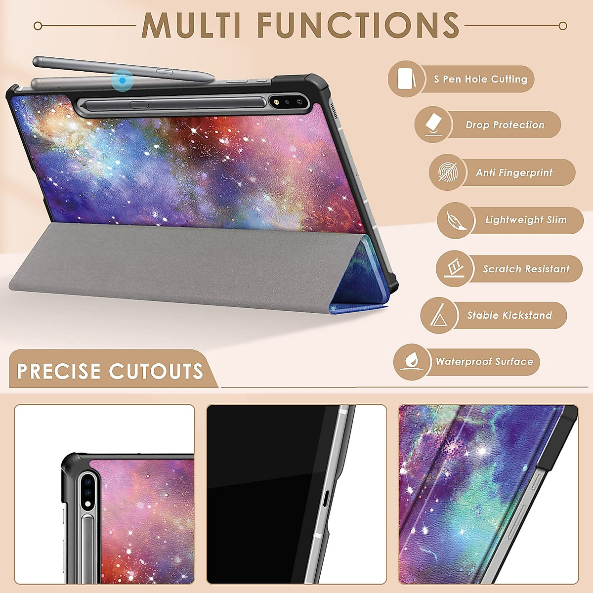 DETUOSI Slim Case for Samsung Galaxy Tab S8 Plus 5G 12.4" 2022 (SM-X800) / S7 FE 5G 2021 (SM-T738) / S7 Plus 2020 (SM-T970),【Auto Sleep/Wake】 Lightweight Tri-Fold Leather Cover Magnetic Stand Closure