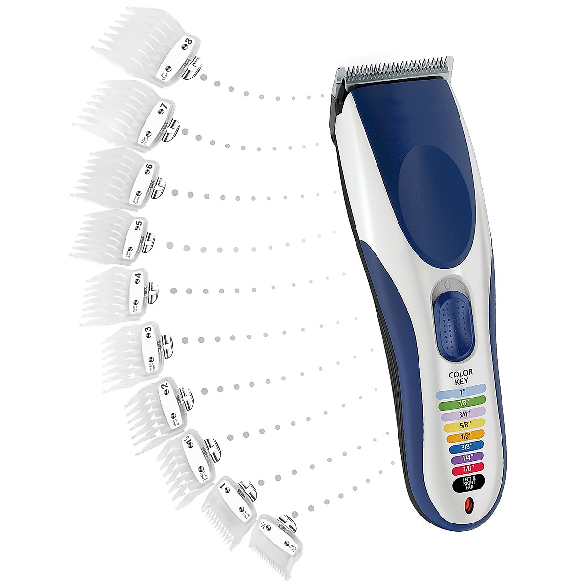 Professional Hair Clipper Guards Guides 10 Pcs Coded Cutting Guides #3170-400- 1/16" to 1" fits for All Wahl Clippers(Transparent-10 pcs)