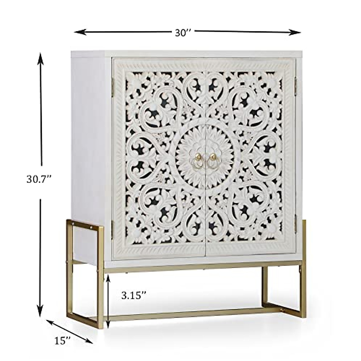 PHI VILLA White Accent Cabinet Storage Cabinet with Doors Buffet Cabinet Pantry Cabinet Sideboard for Dining Room Hollow Carved