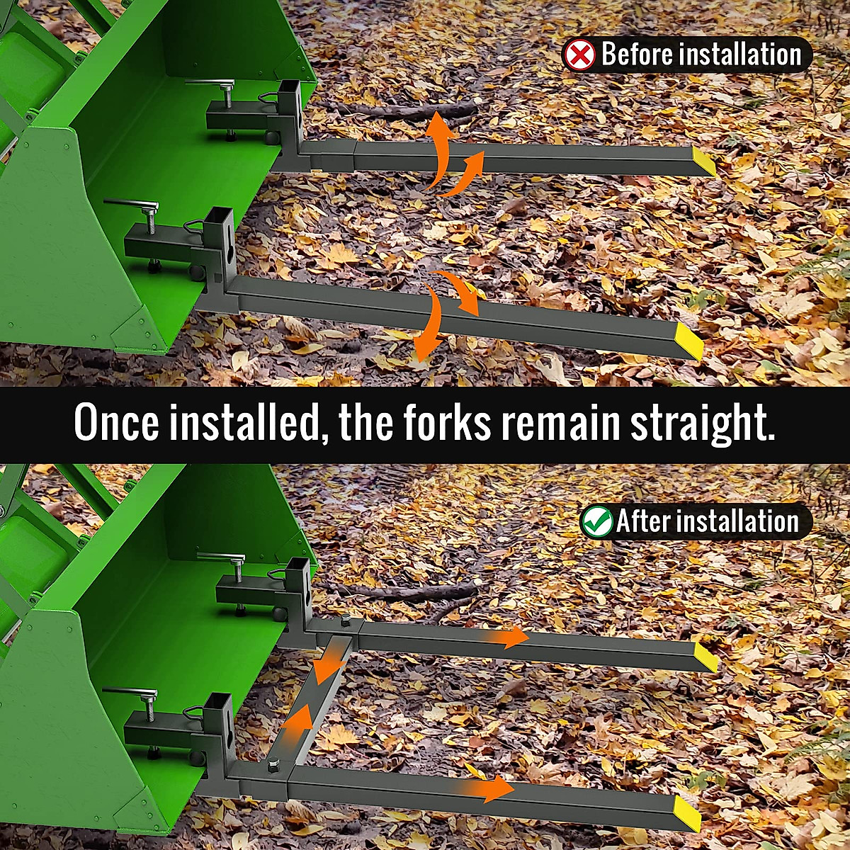 MAHLER GATES Clamp On Pallet Forks Adjustable Stabilizer Bar，Fits 2.95"W x 3"H Forks, 18"-34"W Adjustable Length