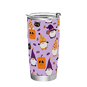 Jihqo Halloween Cute Gnomes Tumbler with Lid and Straw, Insulated Stainless Steel Tumbler Cup, Double Walled Travel Coffee Mug Thermal Vacuum Cups for Hot & Cold Drinks 20oz
