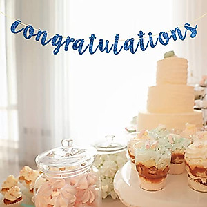 Talorine Blue Glitter Congratulations Banner for Wedding, Anniversary, Graduation, Congrats Master Bunting, Retirement Party Decorations Supplies