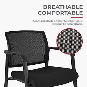 CLATINA Mesh Back Guest Reception Arm Chairs with Wheels, Waiting Room Chairs with Upholstered Fabric Seat and Ergonomic Lumbar Support for Office Conference School Church Black
