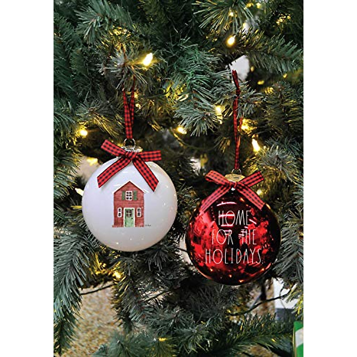 Rae Dunn Christmas Ornaments - Set of 2 Glass Balls - 100mm / 3.94 Inch Large Hanging Holiday Decorations for Xmas Tree Home for The Holidays