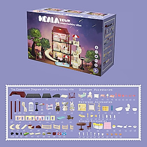 MITCIEN Dollhouse Kit Playset Little Critters Bunny Dolls for Girls with Swimming Pool and Slideside Family Toys for Toddler 3 4 5 6-Year-Old Girl