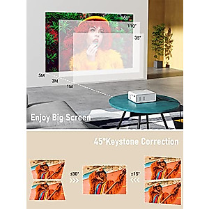 YEHUA WiFi Projector, 4K HD Outdoor Projector Mini Projector with Remote, 1080P & 160" Screen Supported, Movie Home Theater for TV Stick, Laptop,PC, iOS & Android, PS4, HDMI, USB, AUX, AV