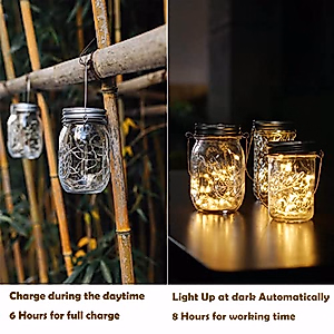 Decorman Solar Mason Jar Lid Lights, 6 Pack 20 LED Waterproof String Fairy Star Firefly Jar Lids Lights for Patio Garden Yard Lawn Party Wedding Christmas Decoration(Jars & Hangers Not Included)