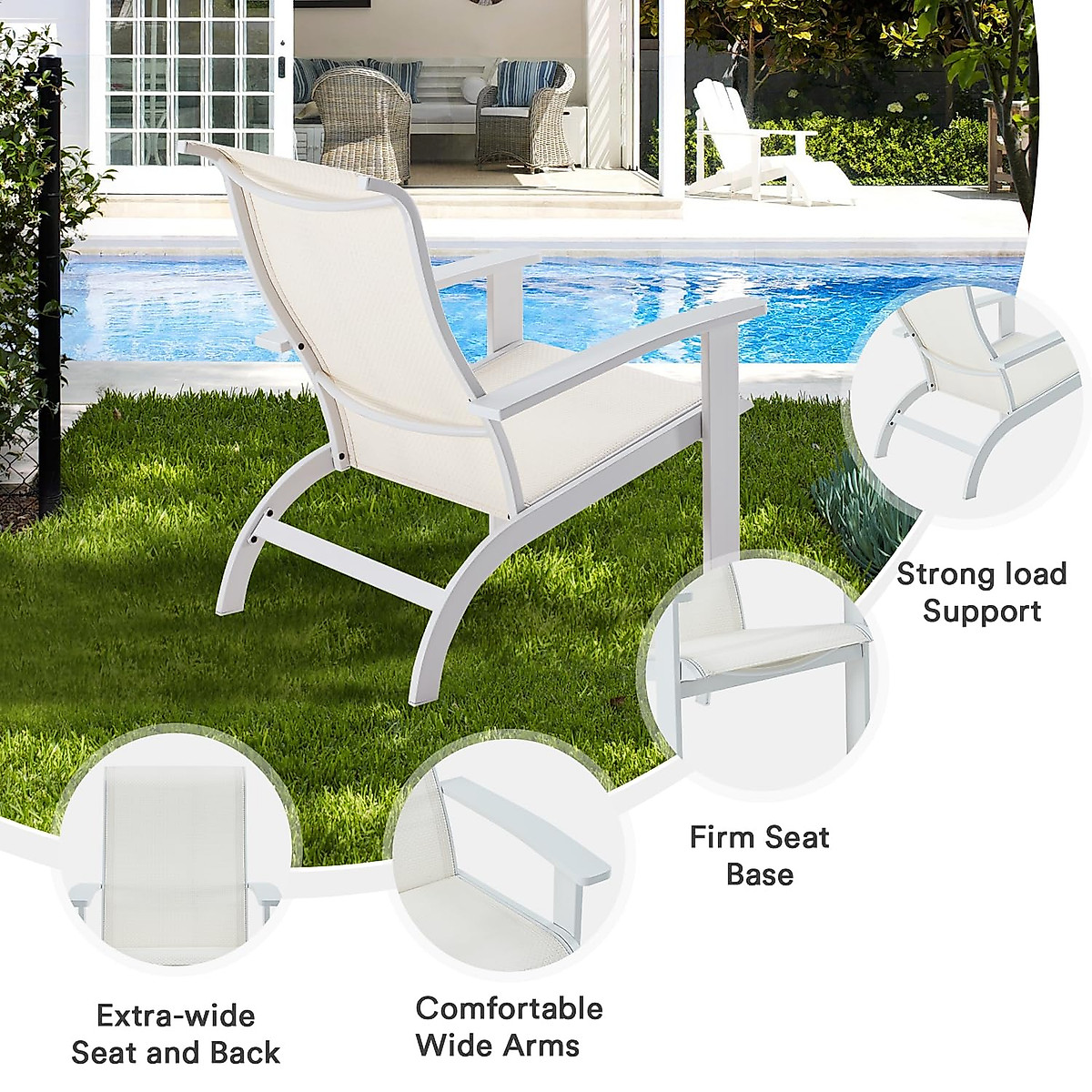 DIFY Patio Adirondack Chair Set of 2,Outdoor Adirondack Chair Weather Resistant for Backyard,Pool Deck and Beach,White