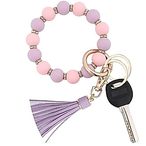 Cloud pie Keychain Wristlet for Women Girls, Silicone Car Key Rings with Zircon & Tassel Bangle Card Holder