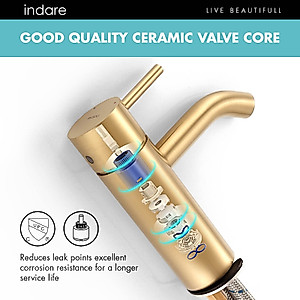 Indare Brushed Gold Bathroom Faucet, Single Hole Bathroom Sink Faucet Modern Single Handle Vanity Faucet with Pop-up Drain and Supply Lines,100102-BG