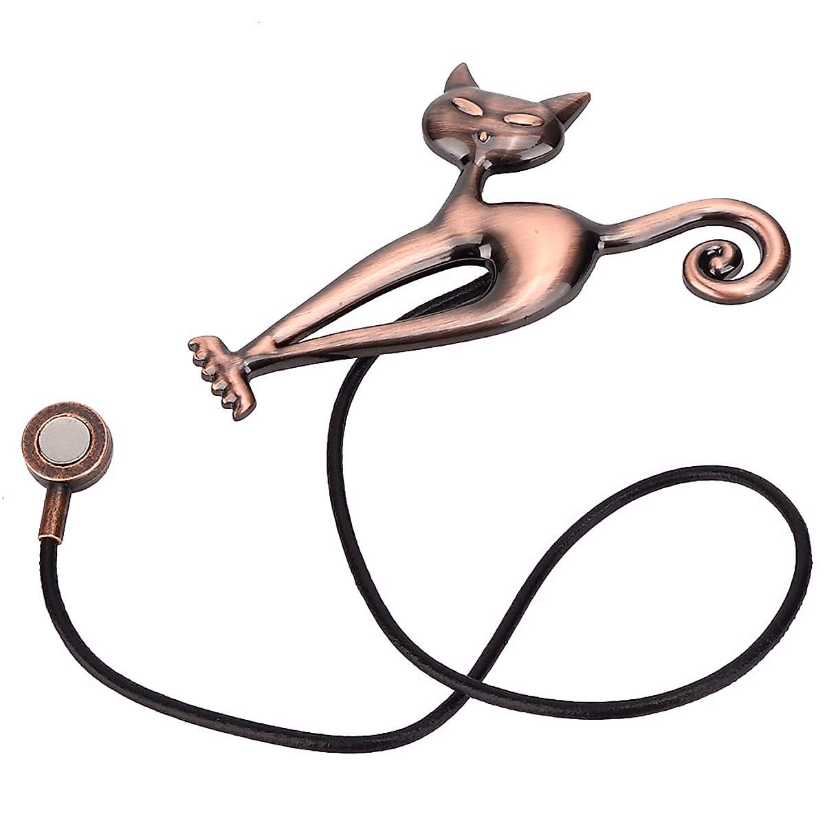 NDNCZDHC 1Pc Metal Magnetic Curtain Tiebacks, Cute Animal Cat Decorative Holder Convenient Drape Tie Backs for Draperies, Curtain Buckle Curtain Clip Bedroom Drapery Holder(Red Bronze)