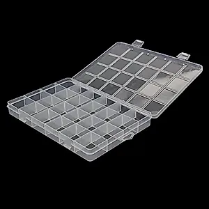 Juvielich Clear Plastic Organizer Box,24 Fixed Grids Storage Container Jewelry Box for Beads Art DIY Crafts Jewelry Fishing Tackles 7.56"x5.31"x0.87"(LxWxH) 1PCS